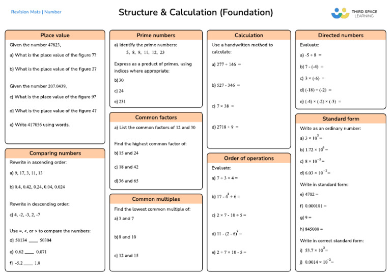 Structure & Calculation (Foundation) - Revision Mats | PDF