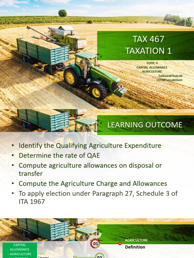 TAX 467 Topic 4 Capital Allowance Agriculture | PDF