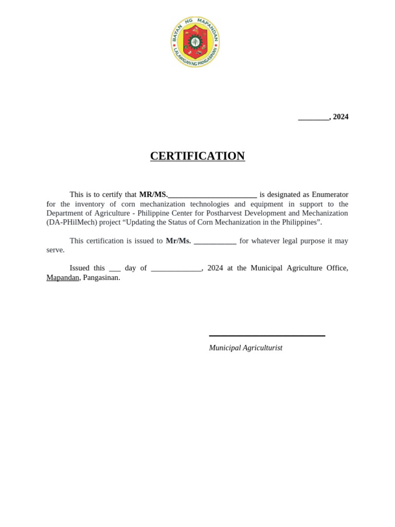 Enumerator Certification for Corn Mechanization | PDF | Business ...