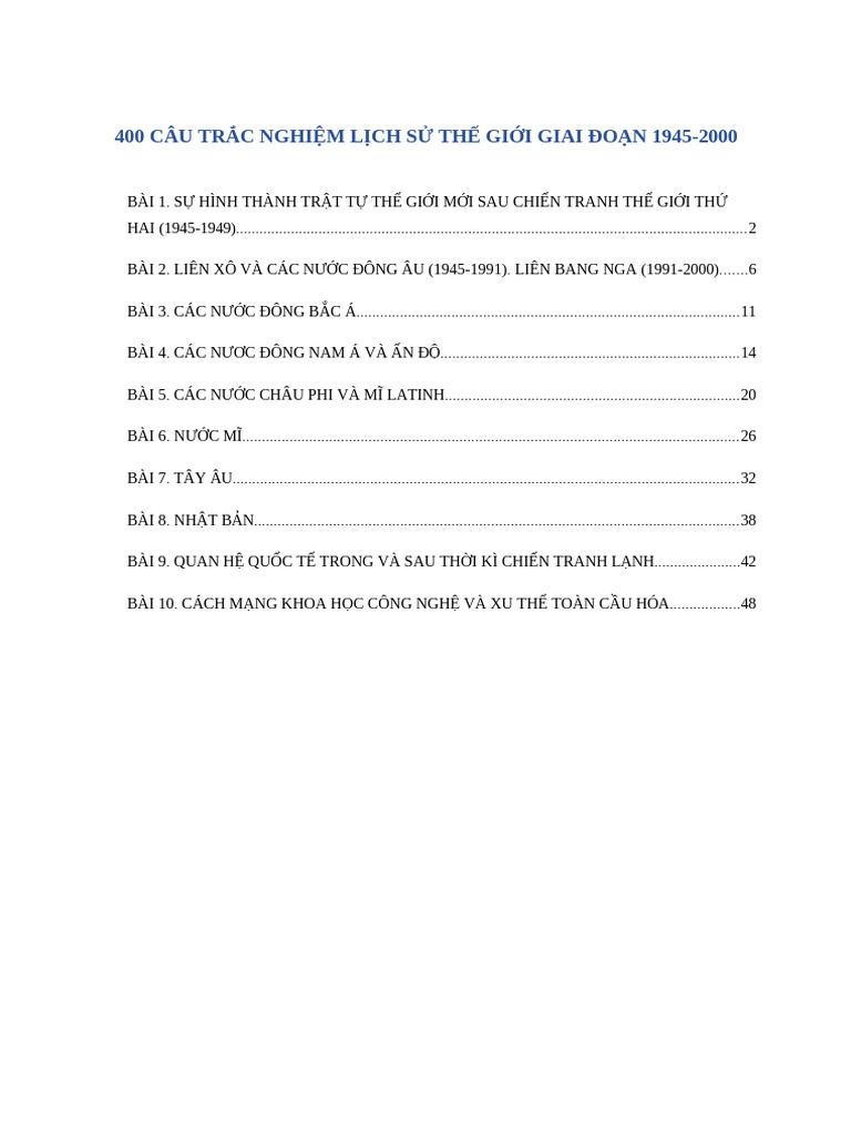 400 Cau Trac Nghiem Lich Su The Gioi 1945 2000 | PDF