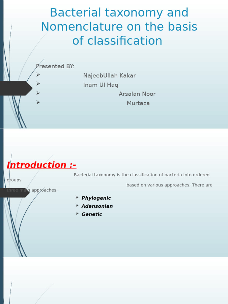 Bacterial Taxonomy and Nomenclature On The Basis of Bacteria | PDF