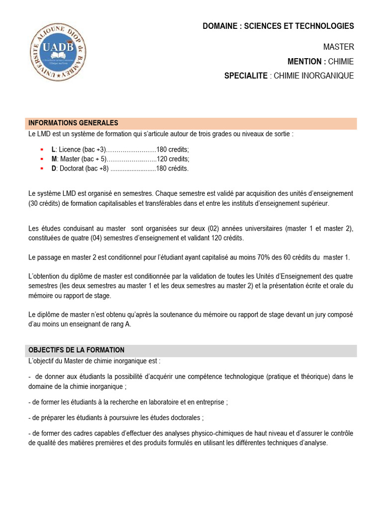 Fiche Diplome Chimie Inorganique | PDF