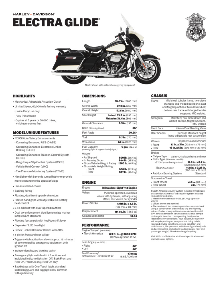 FLHTP Spec Sheet | PDF
