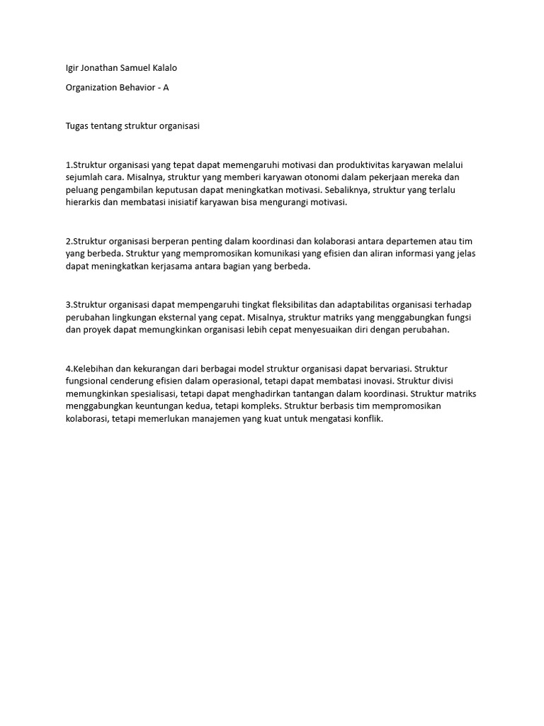 Igir Jonathan Tugas Struktur Organisasi (OB-A) | PDF