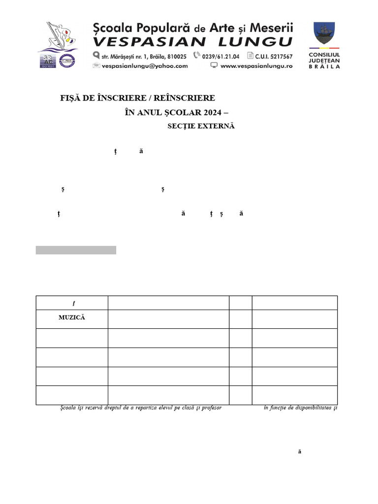 SPA Fisa de Inscriere An Scolar 2024 2025 1 | PDF