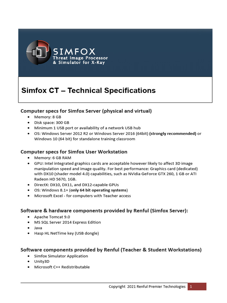 Simfox CT - Technical Specifications 2021 | PDF