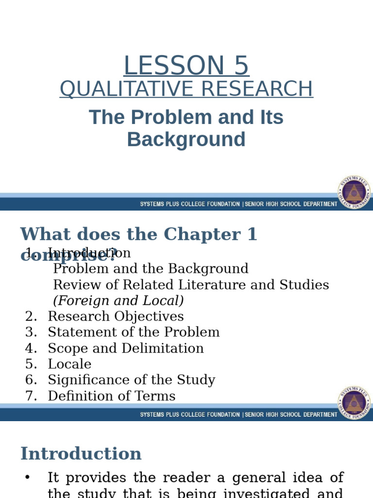 Lesson 5 the Problem and Its Background | PDF