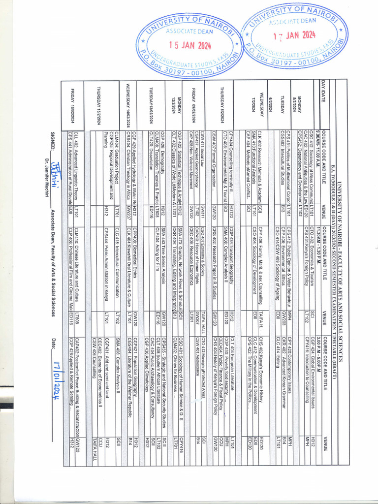 BA 4.1 - Examination Timetable - 2023-2024 Semester 1-Draft | PDF