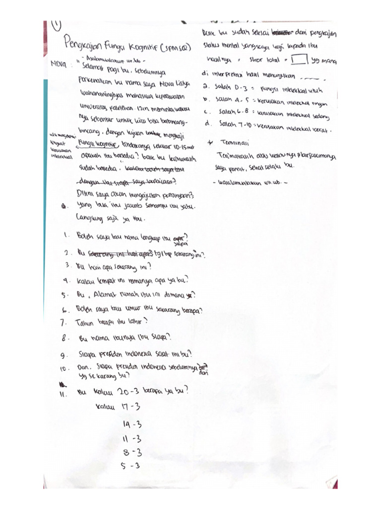 Pengkajian Status Mental Lansia Menggunakan SPMSQ (Short Portable ...