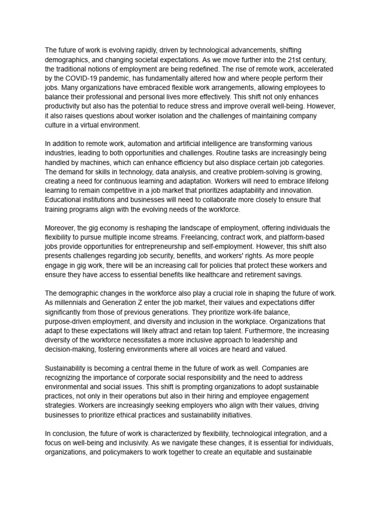 Redefining Work - The Future of Employment in A Changing World | PDF