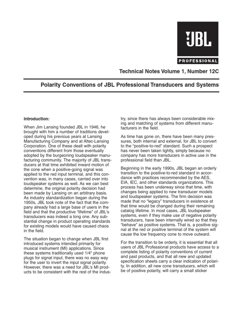 JBL TechNoteN1V12C v5 | PDF | Electrical Engineering | Technology ...