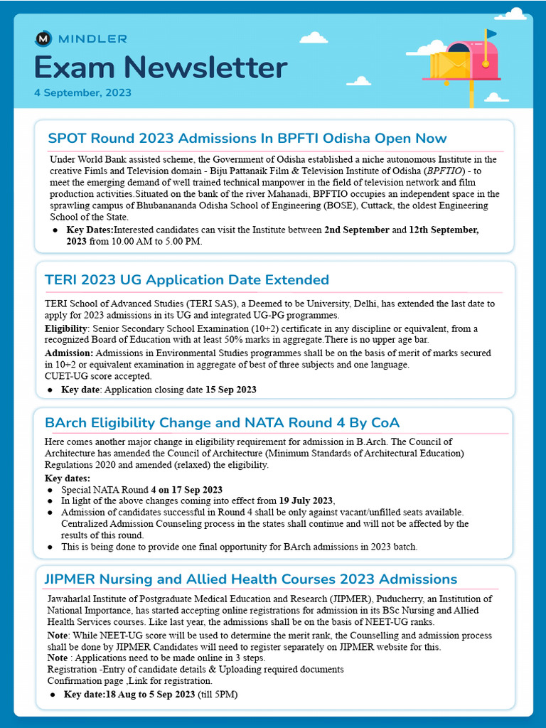 Mindler Exam Newsletter 4 September, 2023 | PDF