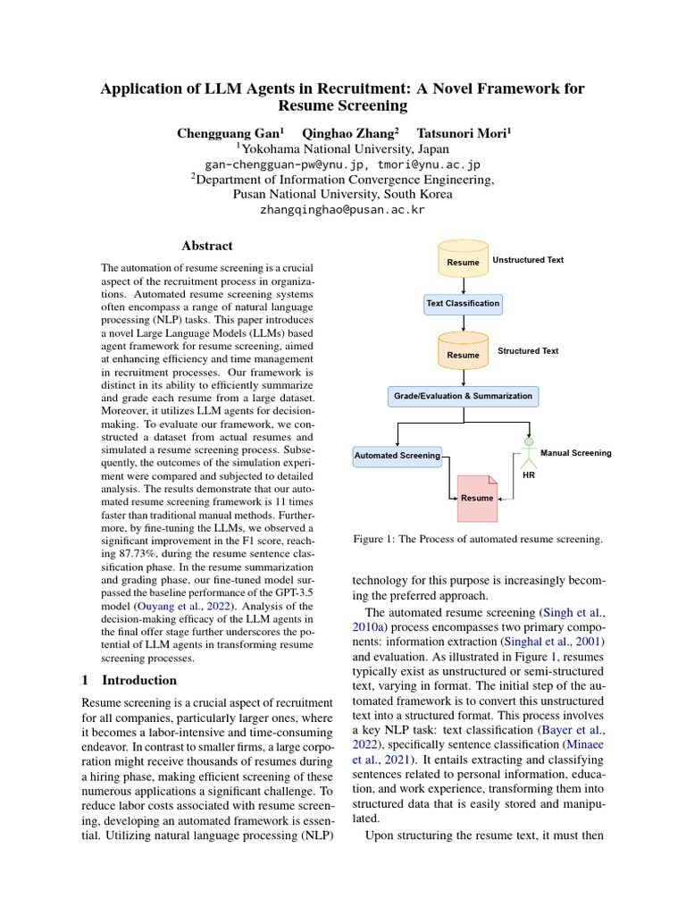 Application of LLM Agents in Recruitment: A Novel Framework For Resume ...