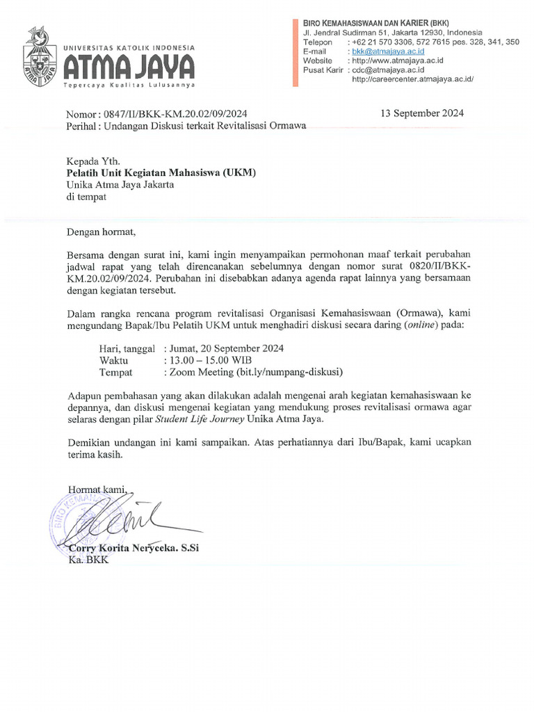 0847 Undangan Diskusi Terkait Revitalisasi Ormawa | PDF