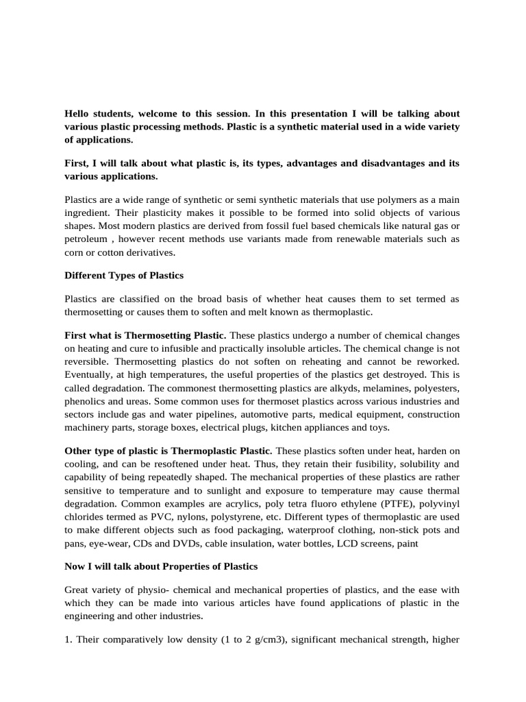 Plastic processing Script | PDF