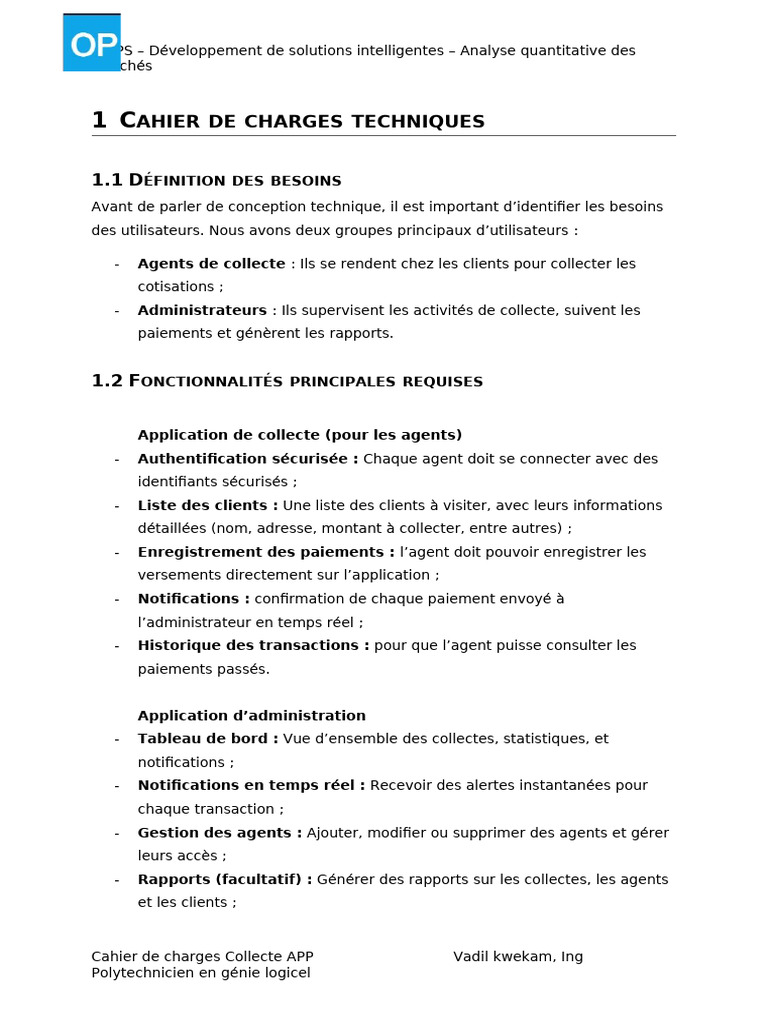 Proforma & Cahier de Charge - Collecte App | PDF