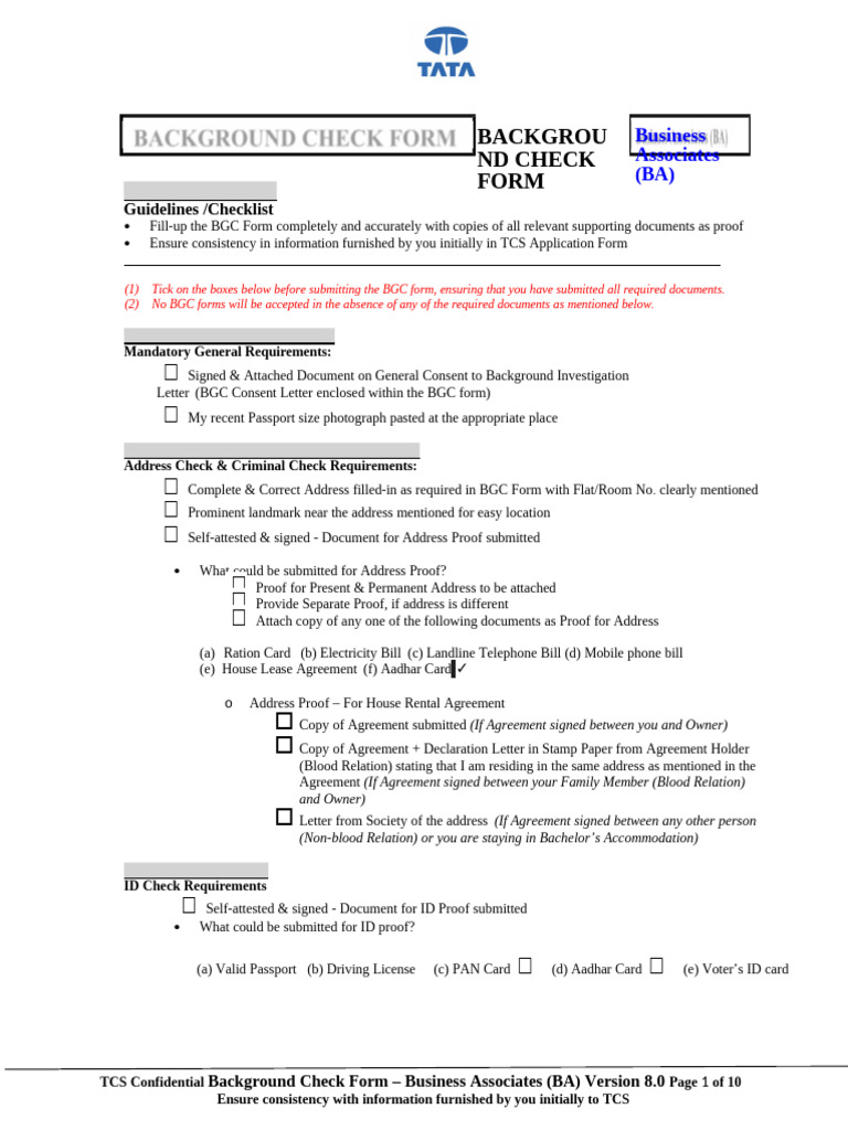 BA BGC Form Version 8 | PDF