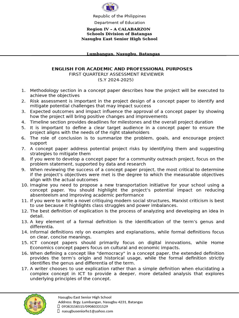 EAPP Q1 Exam Reviewer | PDF