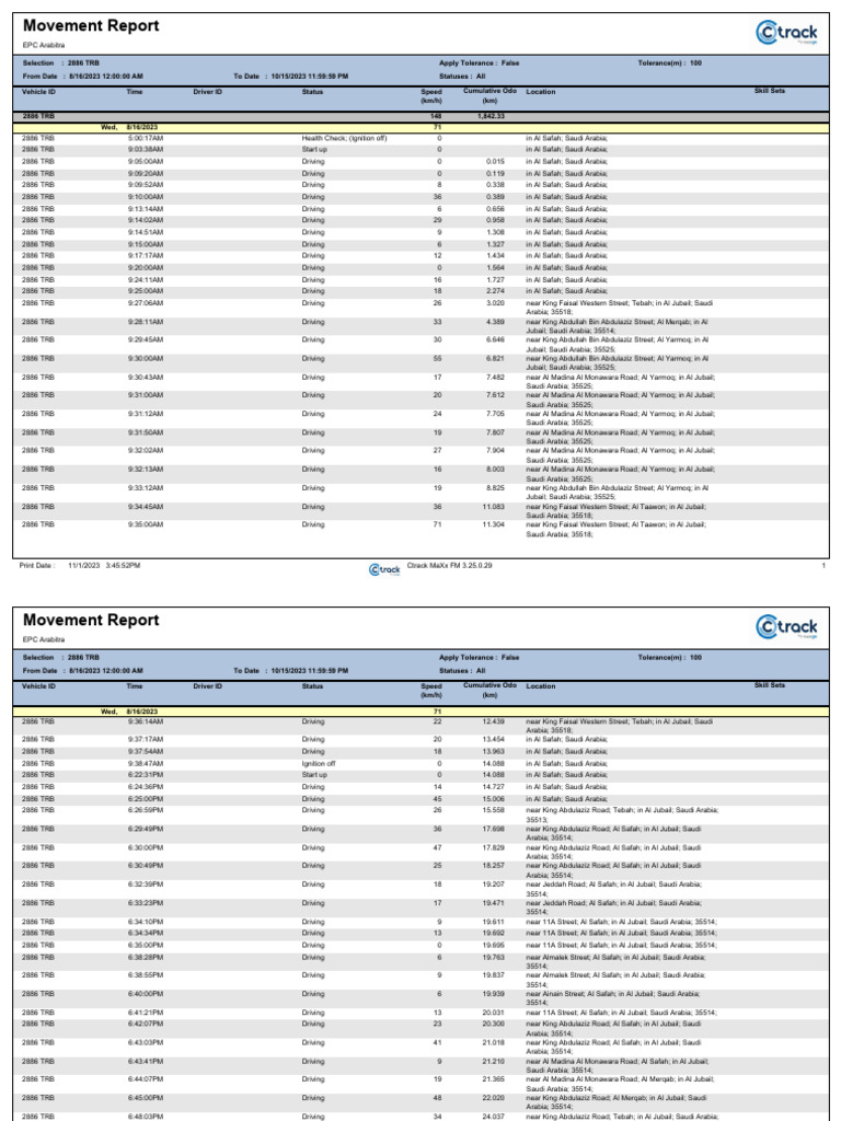 Movement Report 20231101154550 | PDF