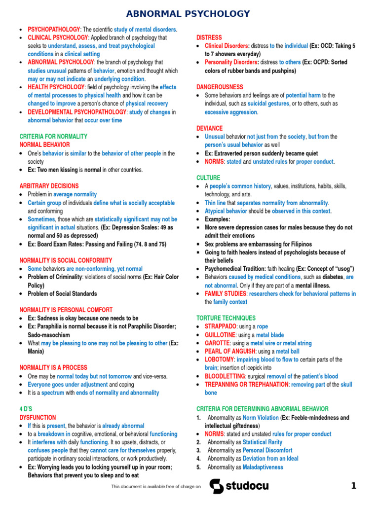 Abnormal-Psychology - Summary Essentials of Abnormal Psychology | PDF