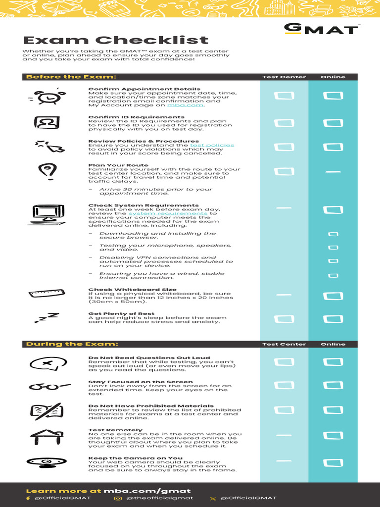 Gmat Exam Day Checklist | PDF