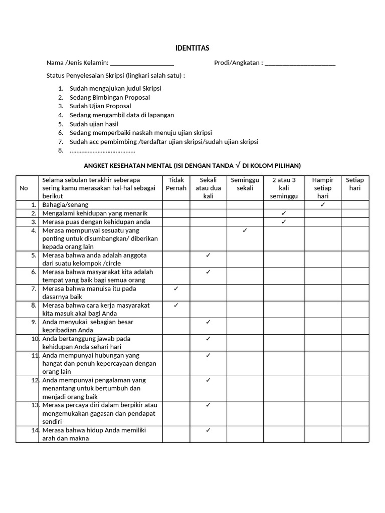 Angket Kesehatan Mental Dan Kecemasan 1 | PDF
