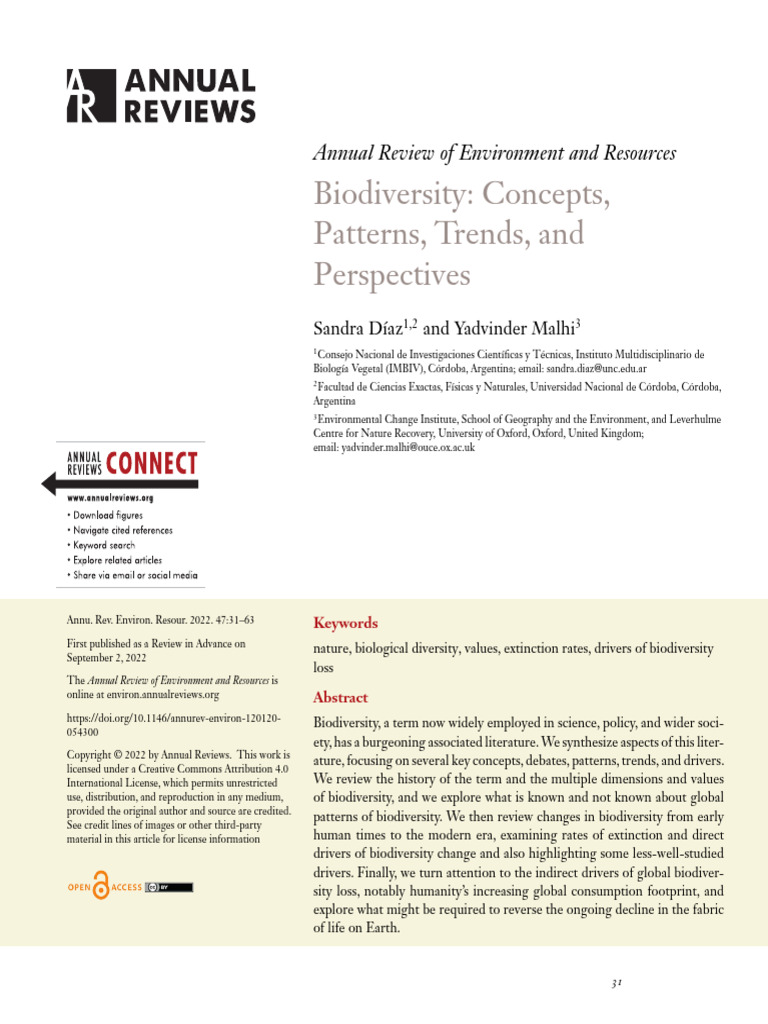 Diaz Malhi Biodiversity Review 2022 | PDF | Biodiversity | Biomass ...