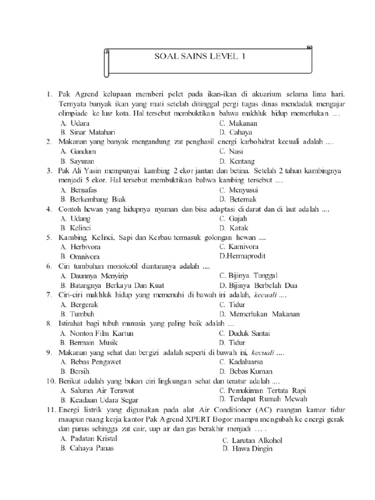 Soal Sains LVL 1 | PDF