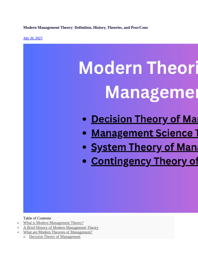 Modern Management Theory | PDF