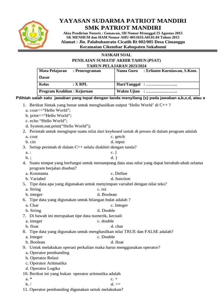 (RPL) Pemrograman Dasar | PDF