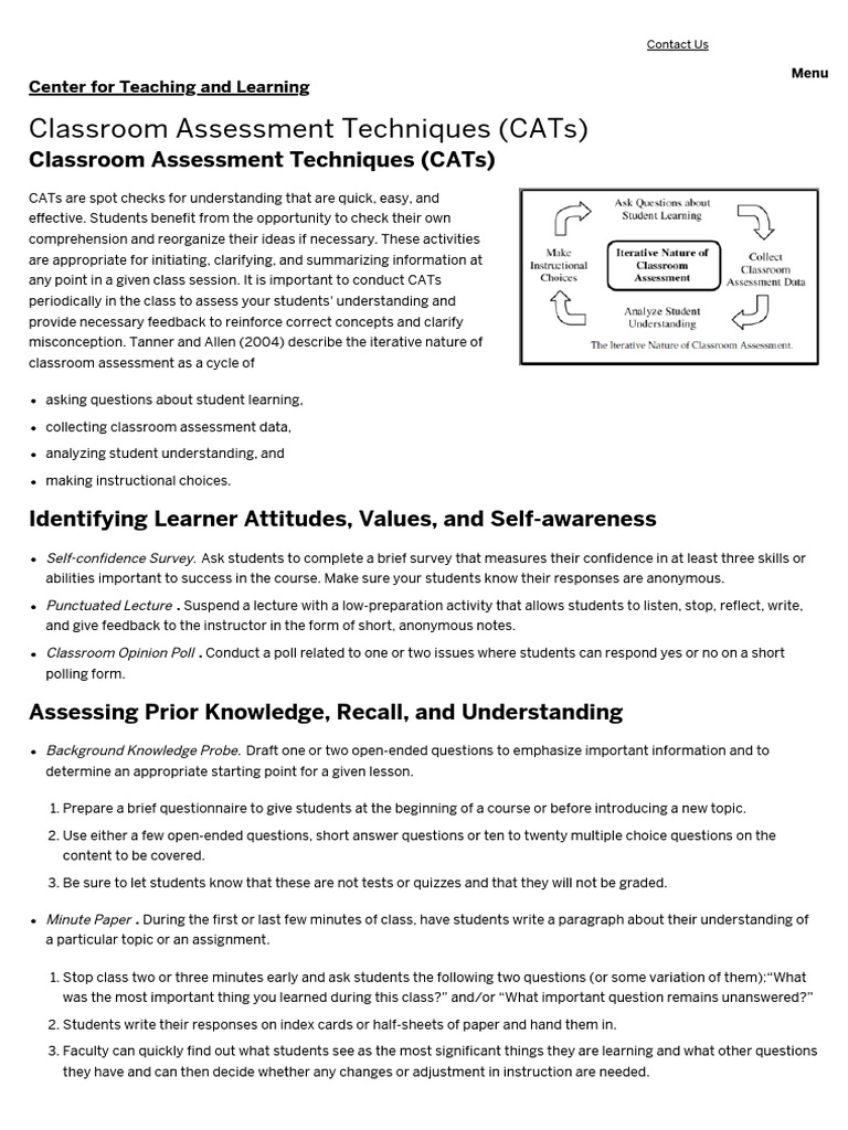 Classroom Assessment Techniques (CATs)_ Center for Teaching and ...