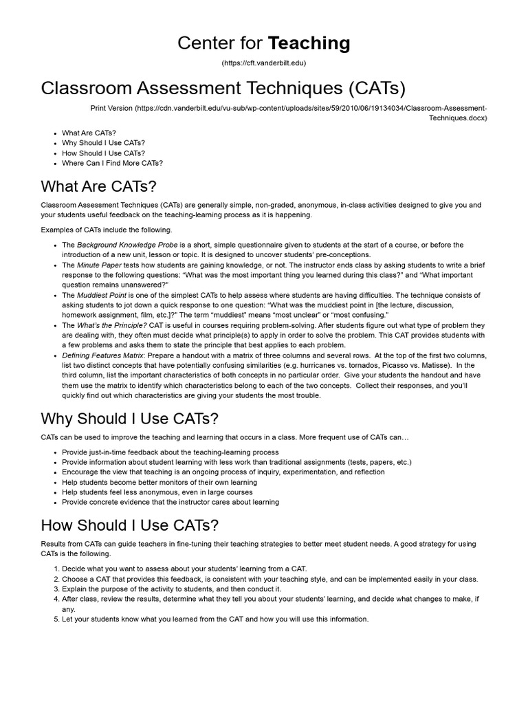 Classroom Assessment Techniques (CATs) _ Center for Teaching ...