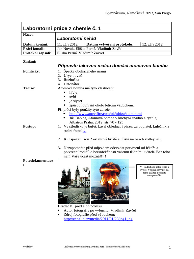 Laboratorni Protokol Vzor | PDF