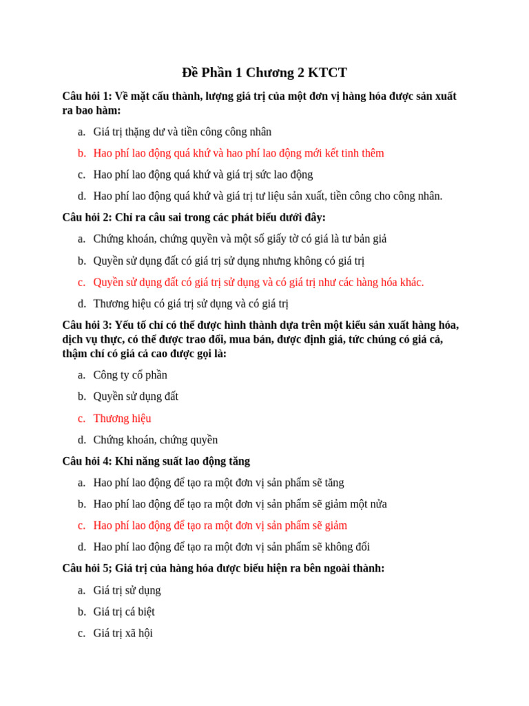 Đề Phần 1 Chương 2 KTCT | PDF