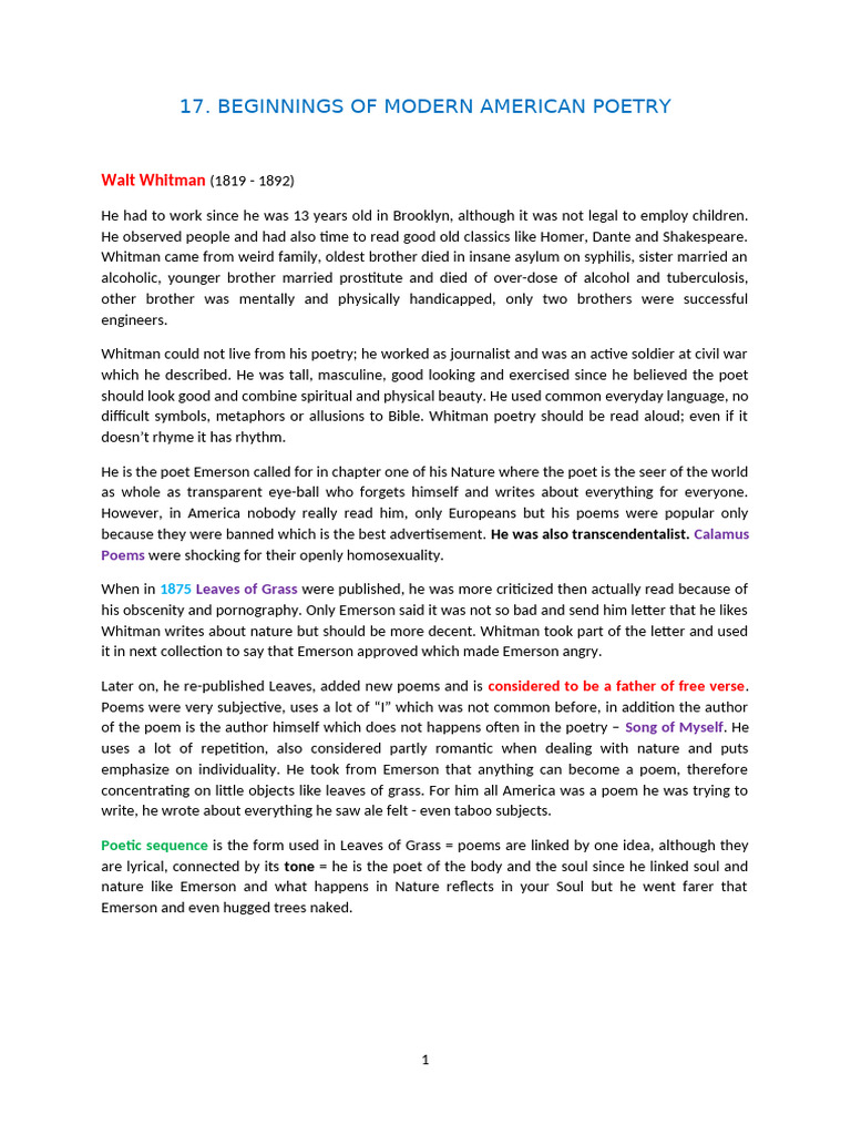 Beginnings of Modern American Poetry | PDF
