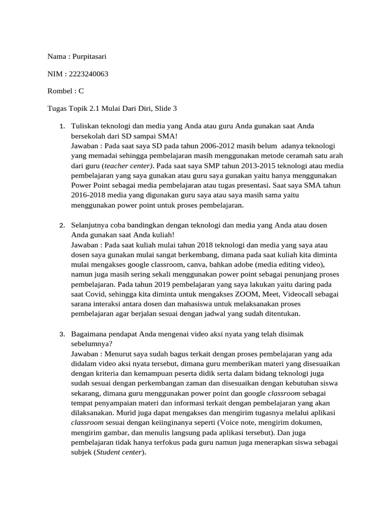 Tugas Topik 2.1 Mulai Dari Diri - Purpitasari | PDF