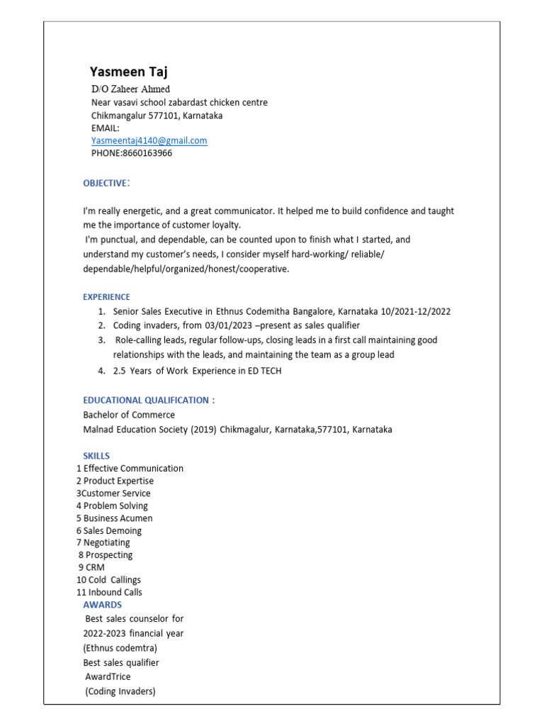 Yasmeen Resume | PDF