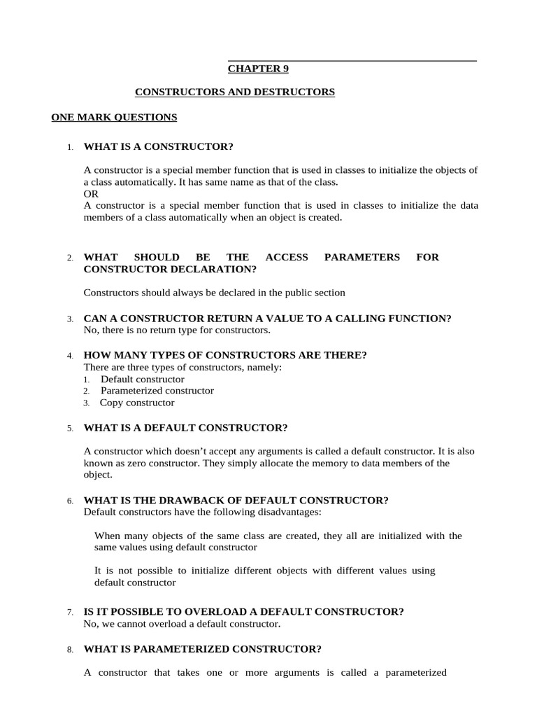 Chapter 9 Constructors and Destructors | PDF