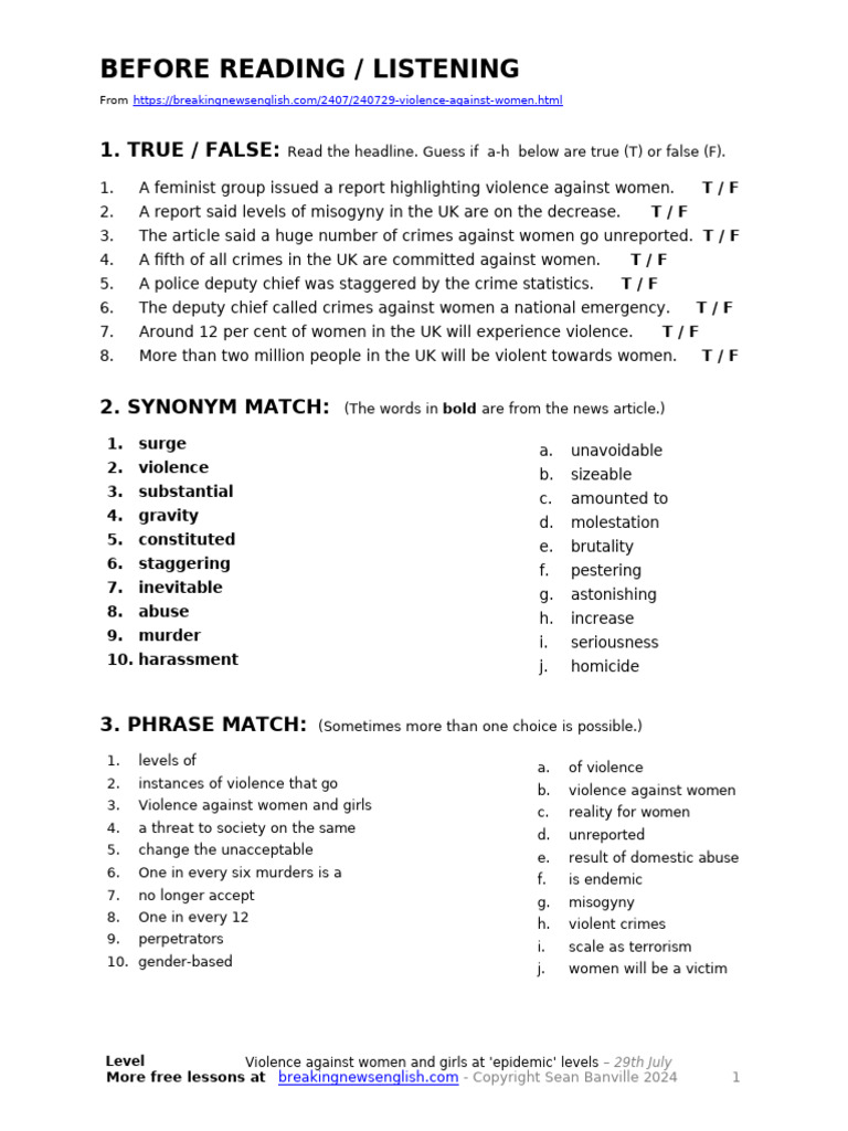 Violence-Against-Women Worksheet | PDF