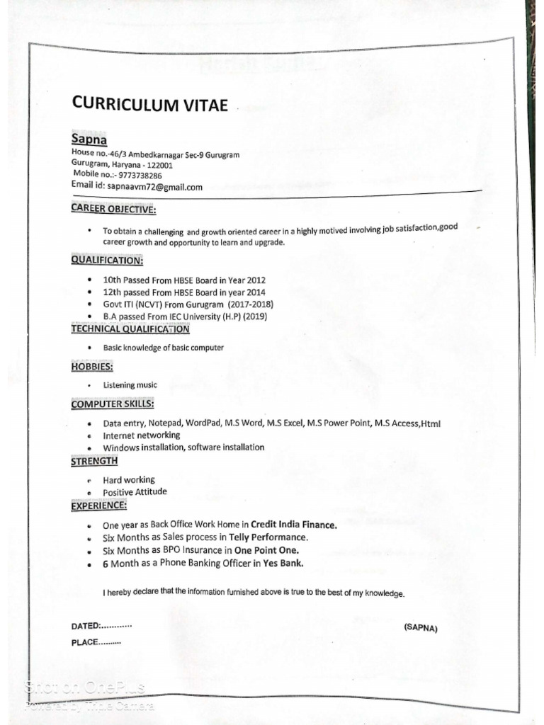 Sapna Resume | PDF