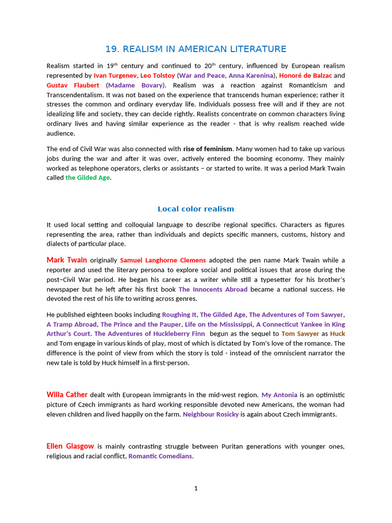 Realism in American Literature | PDF