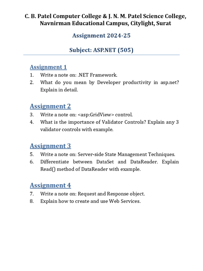 505 - ASP Theory Assignment 1-4 (2024-25) | PDF