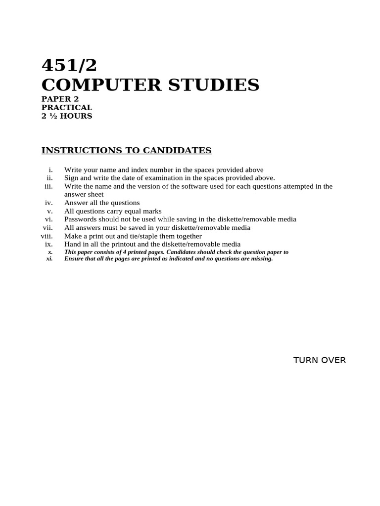Computer Paper 2 - Mocks - Maseno School | PDF