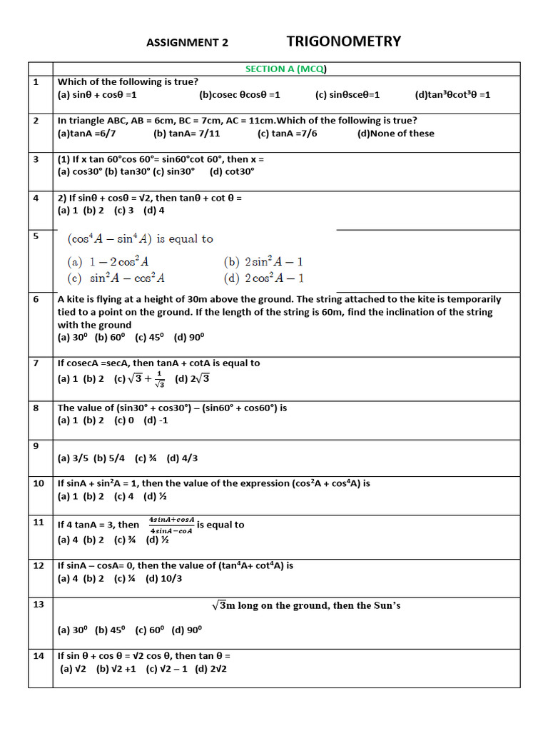 Trigonometry Assignment 2 | PDF