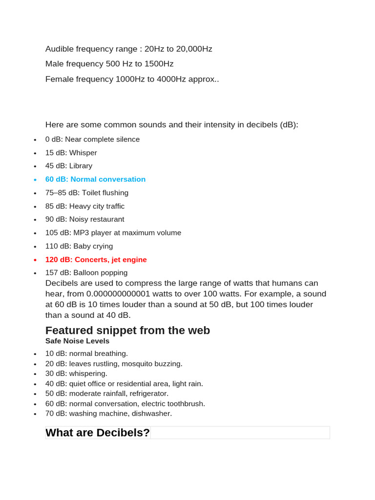 Sound Energy Levels in Decibell | PDF | Decibel | Noise