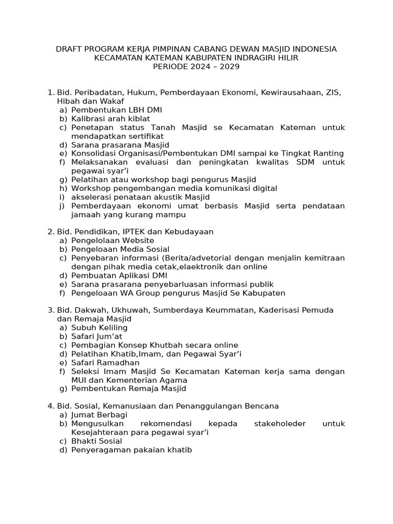 Draft Program Kerja Pimpinan Cabang Dewan Masjid Indonesia | PDF