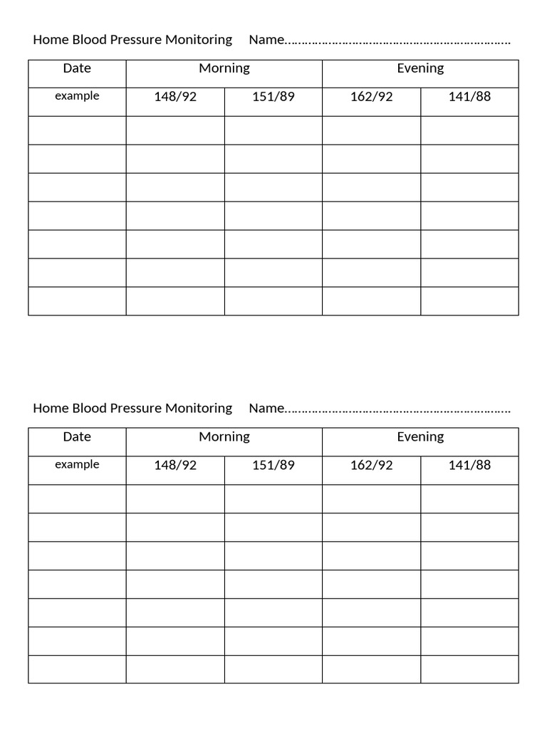 Home BP Monitoring Sheet - Patient | PDF