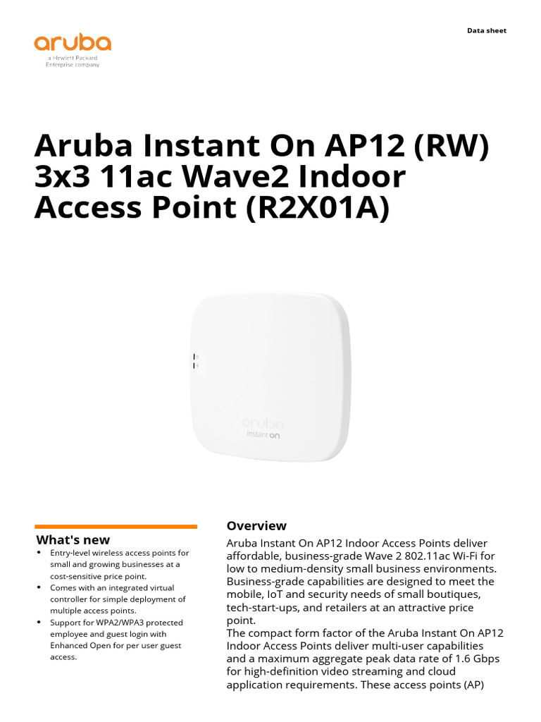 Aruba Instant On AP12 (RW) 3x3 11ac Wave2 Indoor Access Point ...