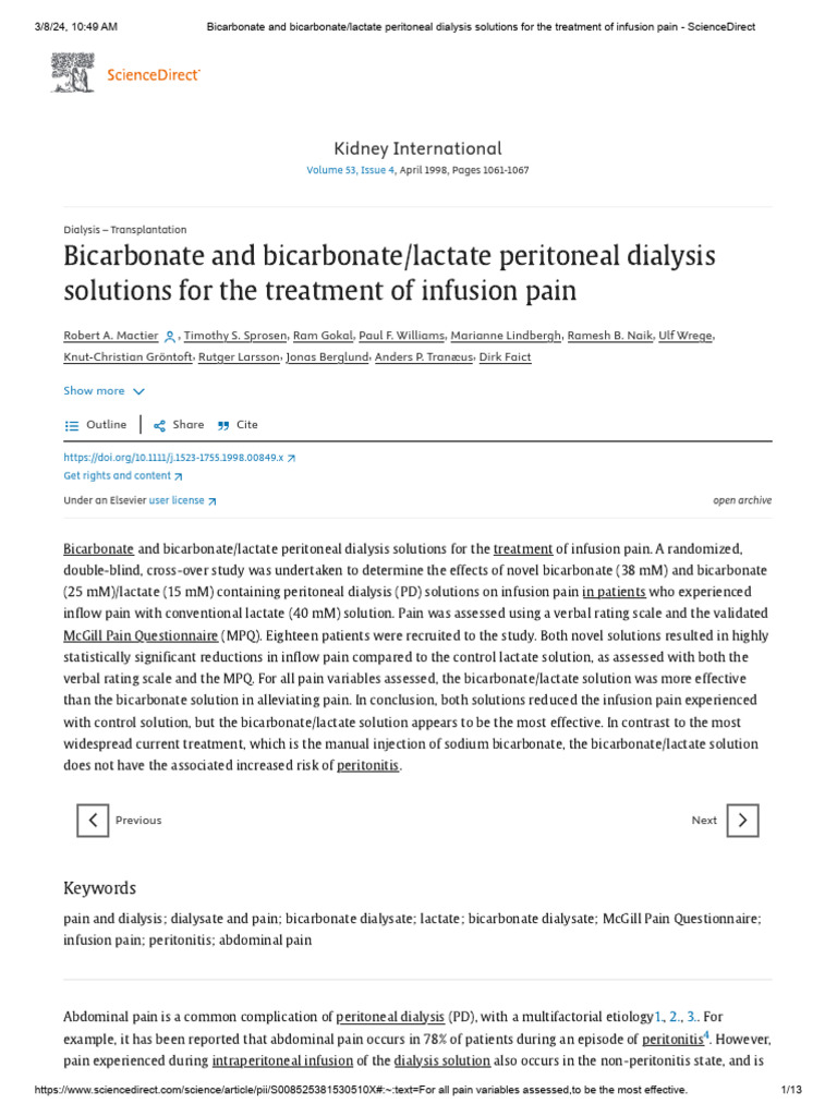 Bicarbonate and Bicarbonate - Lactate Peritoneal Dialysis Solutions For ...