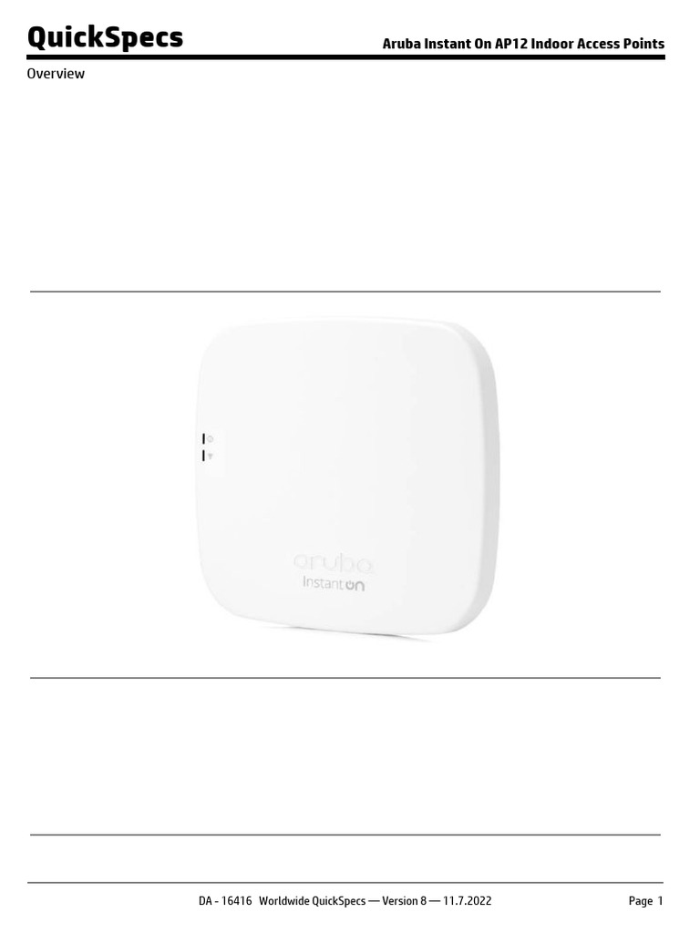 Aruba Instant On Ap12 Indoor Access Points (602234) | PDF